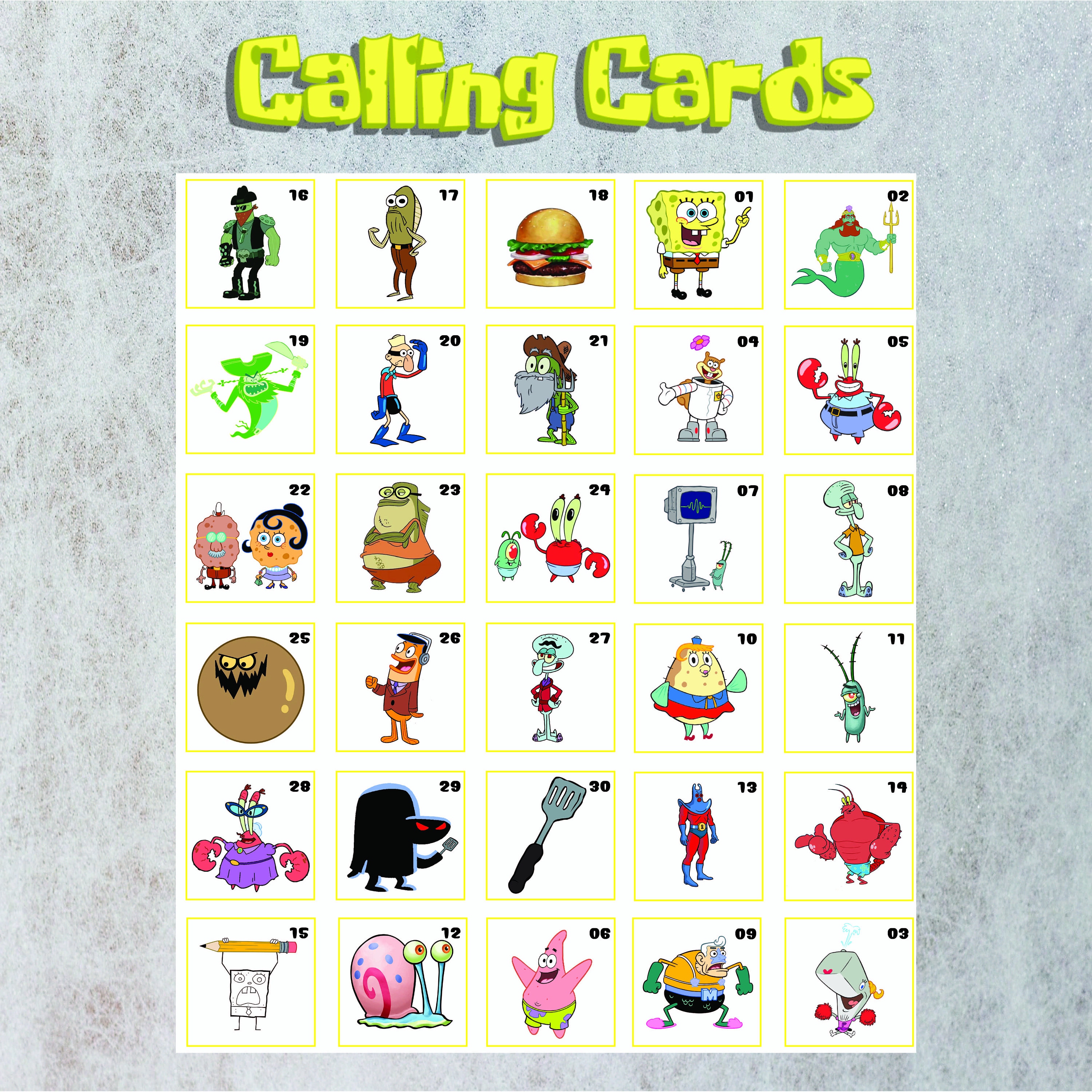 Spongebob Printable Bingo Game Fun Digital Bingo Game - Etsy Australia