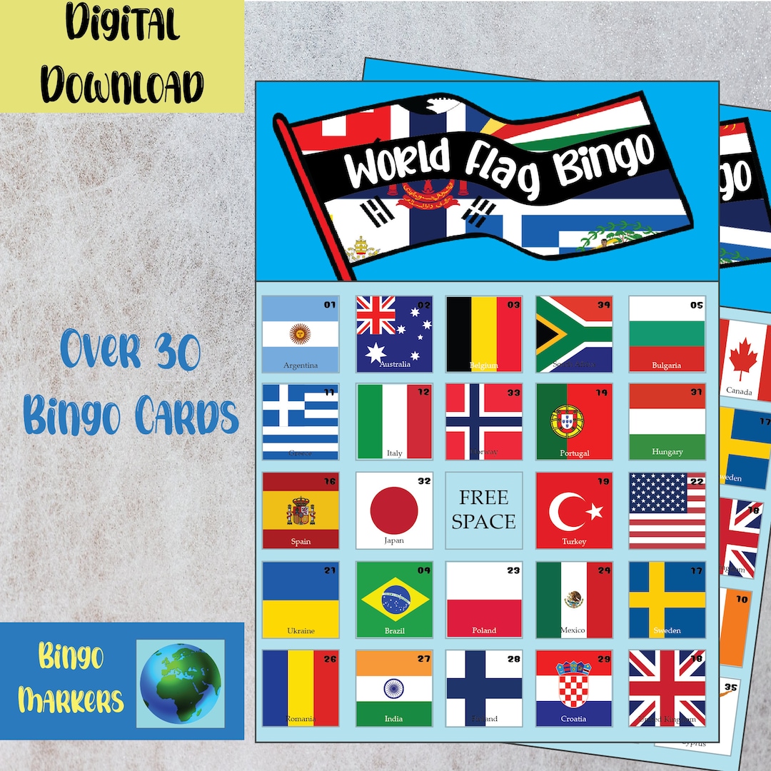 World Flags Printable Bingo Game Fun Printable Bingo Game - Etsy