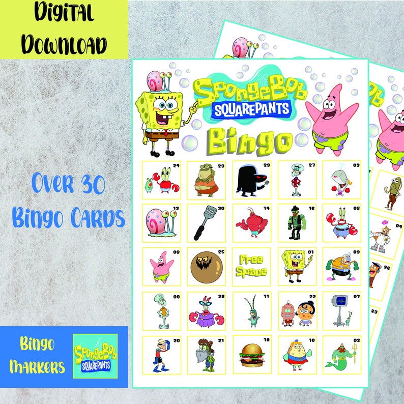 Spongebob Printable Bingo Game Fun Digital Bingo Game - Etsy