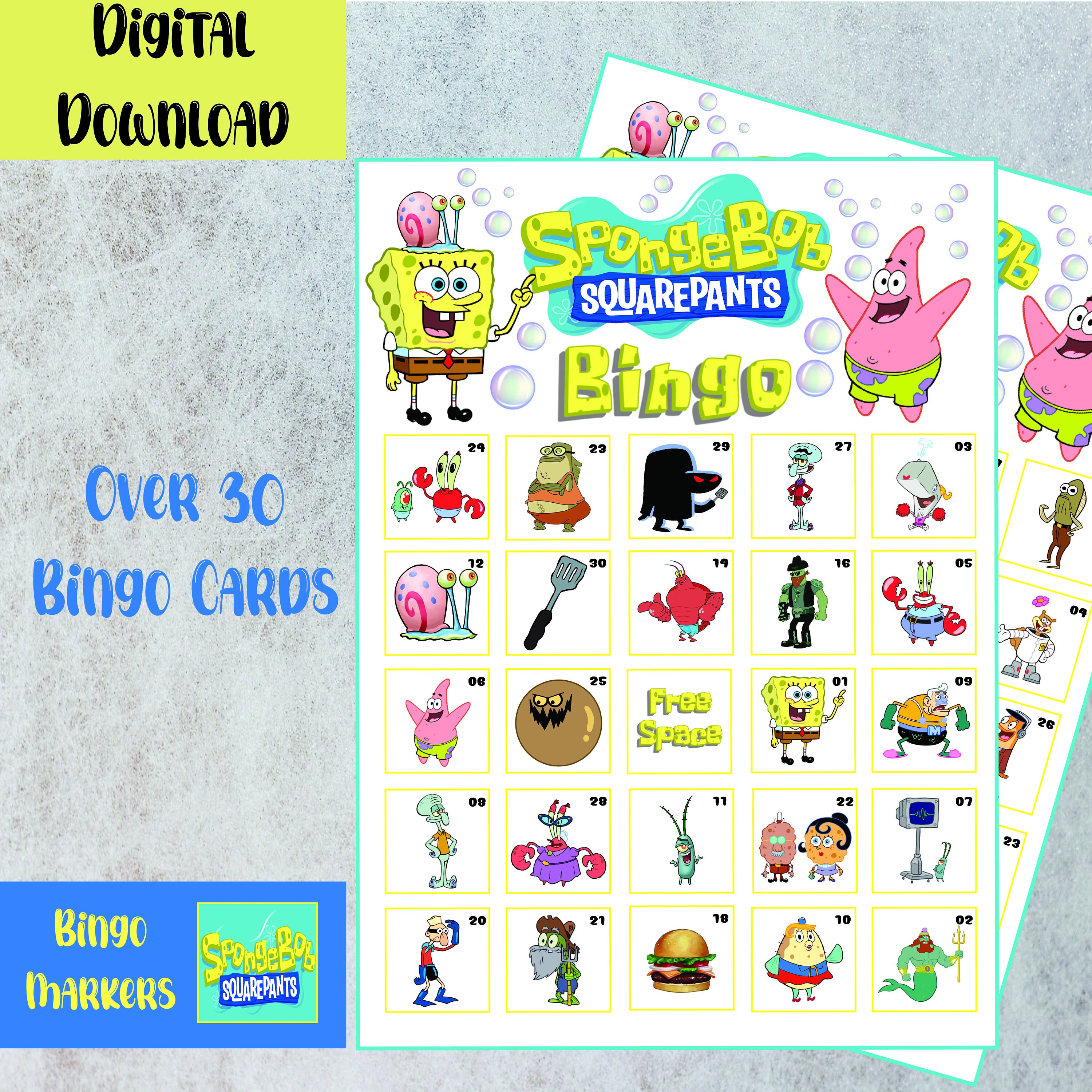 Spongebob Printable Bingo Game Fun Digital Bingo Game - Etsy Australia