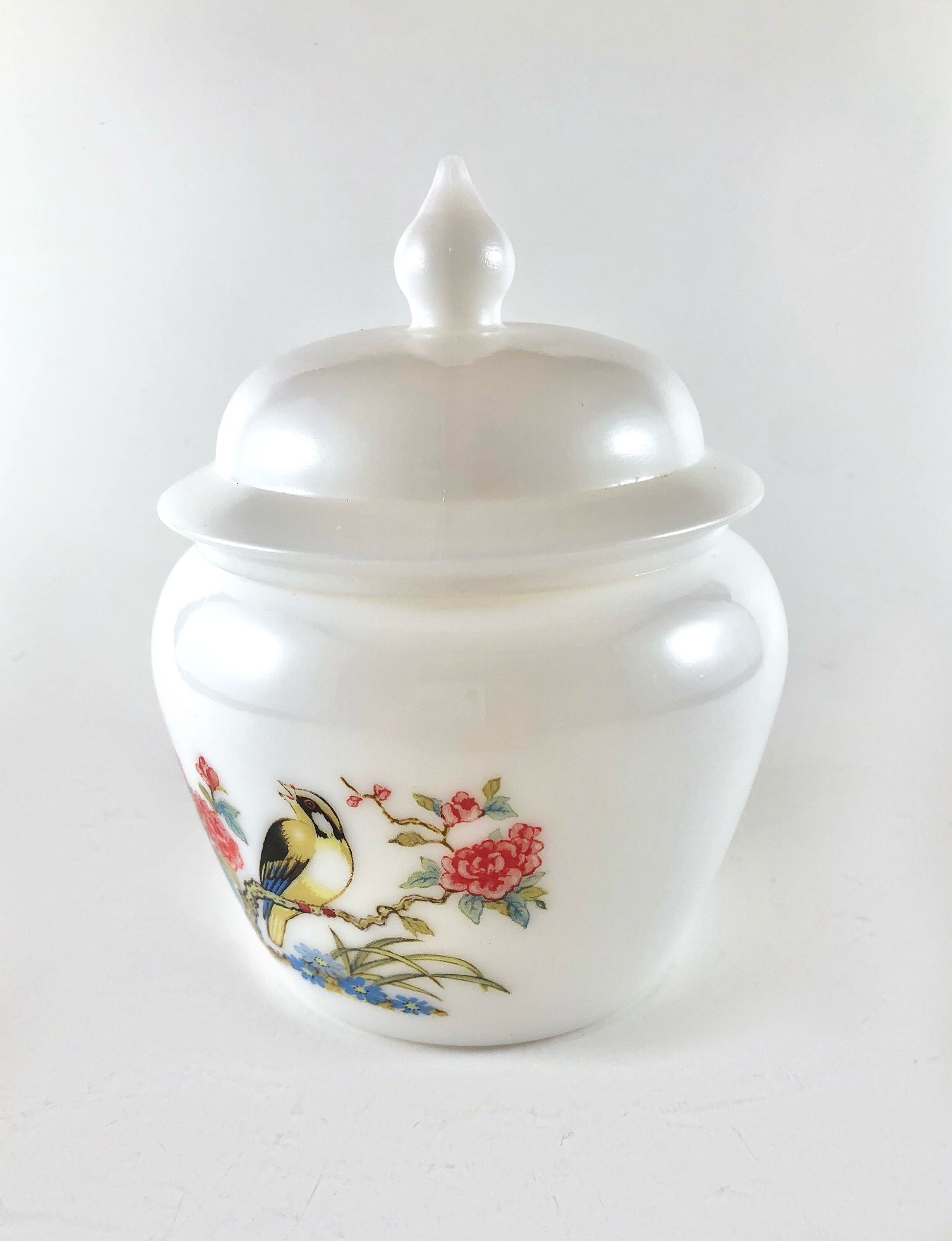 Vintage Avon Dynasty Milk Glass Ginger Jar Candle Holder With Bird and ...