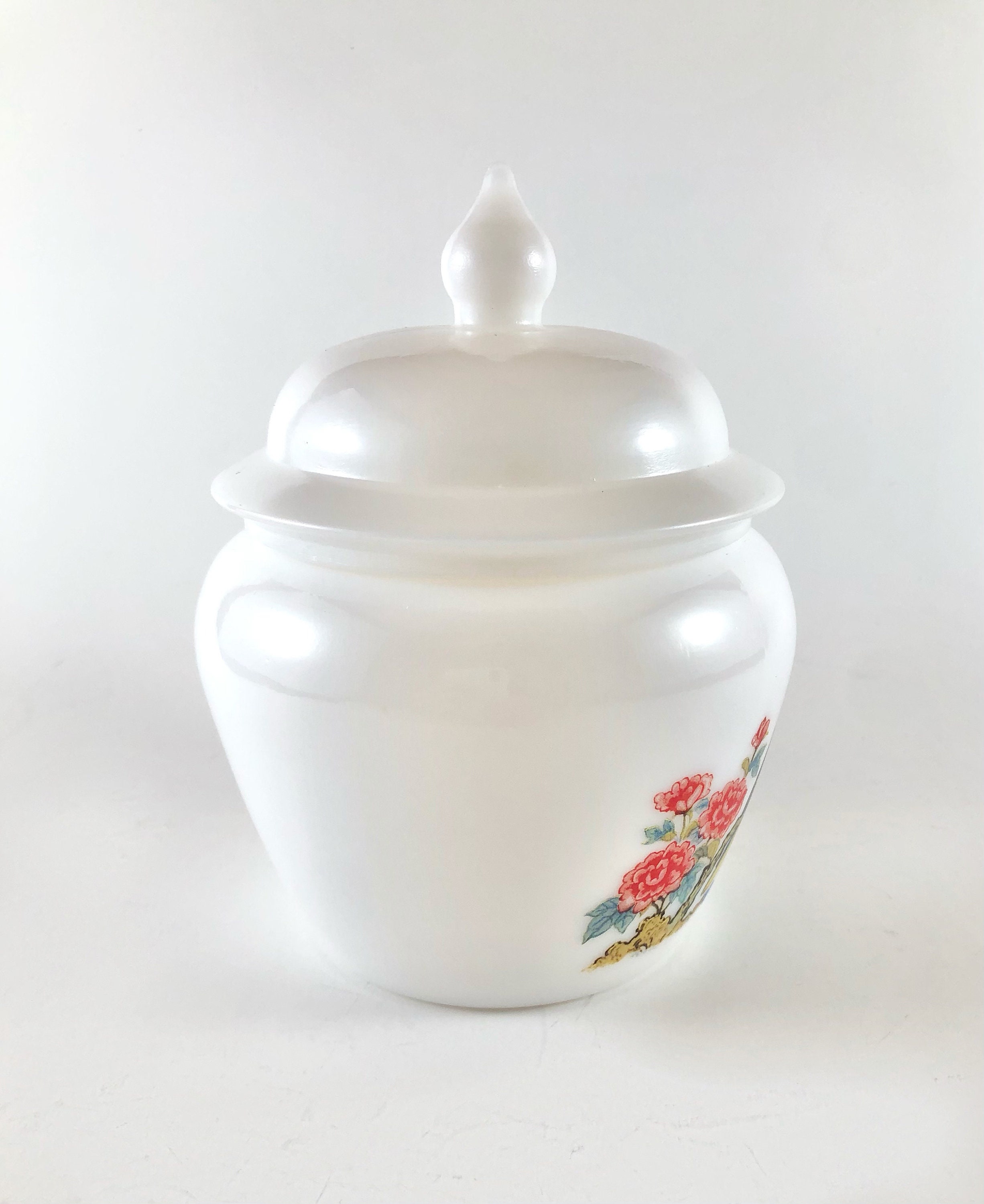 Vintage Avon Dynasty Milk Glass Ginger Jar Candle Holder With Bird and ...