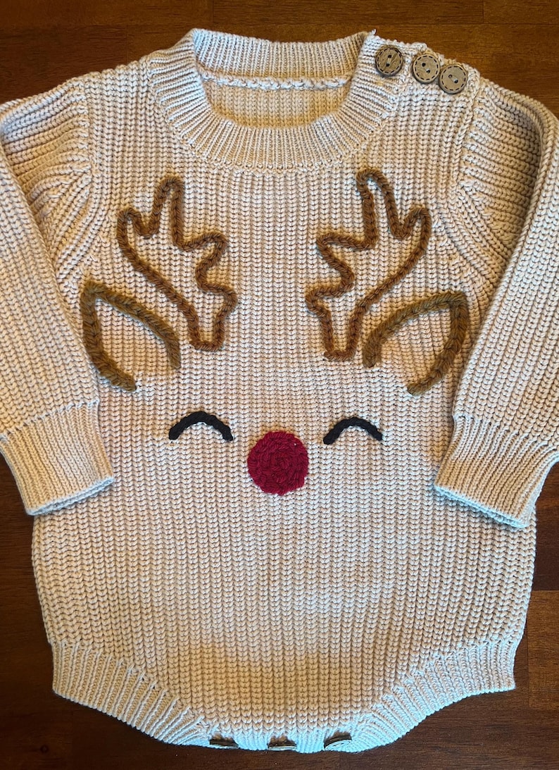 Childrens Christmas Rudolph Inspired Embroidered Sweater - Etsy