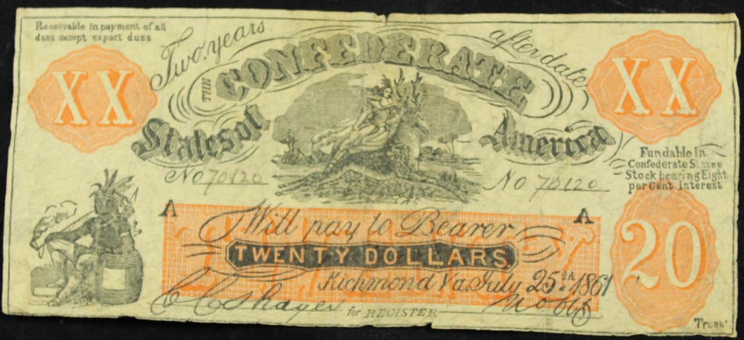1862 63 20 Dollar Confederate Fantasy Note Female Riding Deer - Etsy