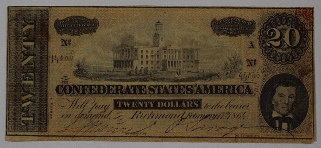 1864 20 Dollar Confederate Civil War Note - Etsy