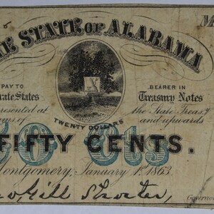 1863 50 Cent Confederate Civil War Note Alabama - Etsy