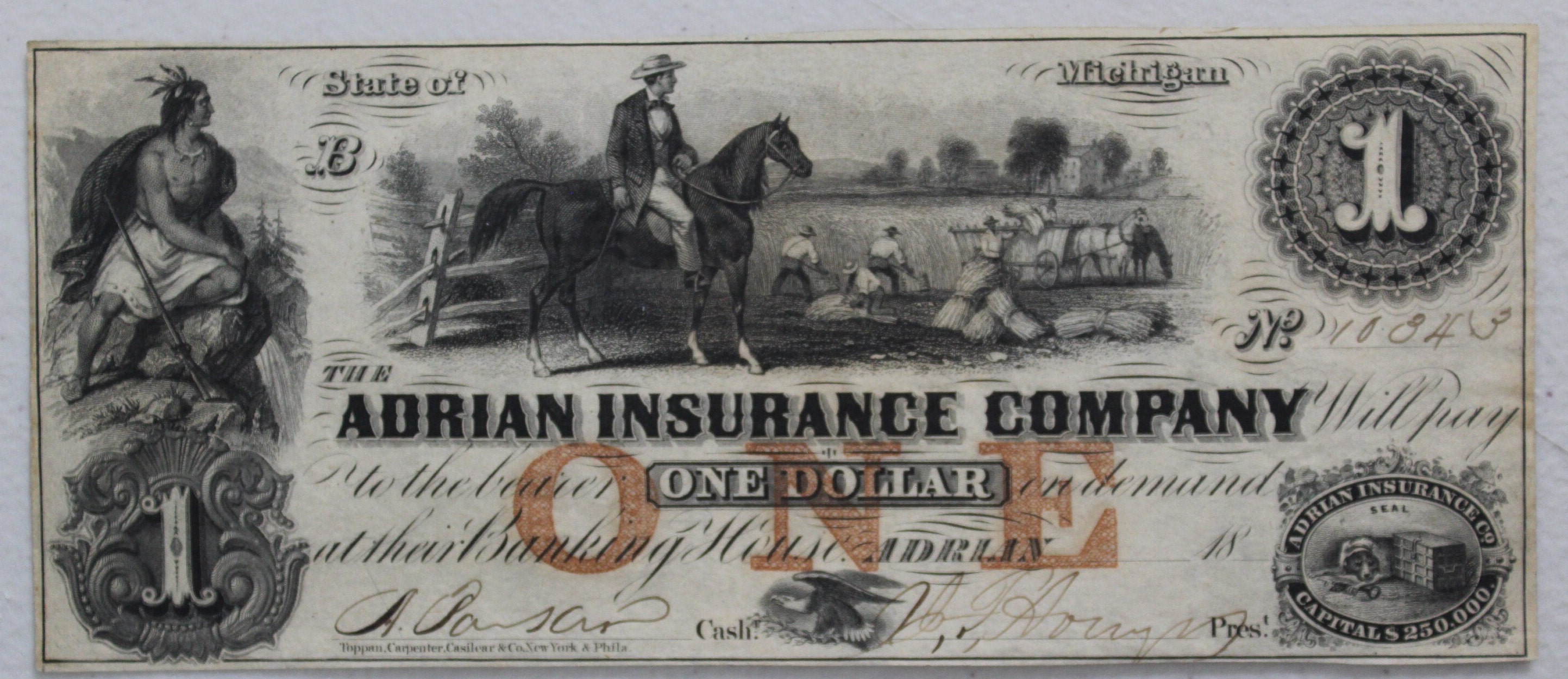 1839-1853 1 Dollar Adrian Insurance Company Adrian Michigan Note - Etsy