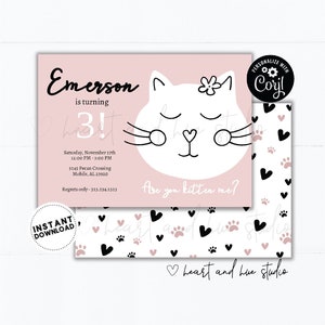 Digital Download Cat Birthday Invitation Template Instant - Etsy