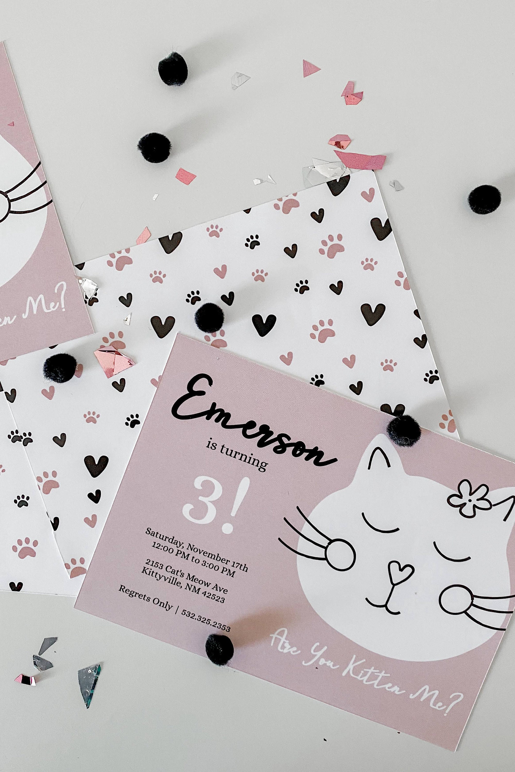 Digital Download Cat Birthday Invitation Template Instant - Etsy