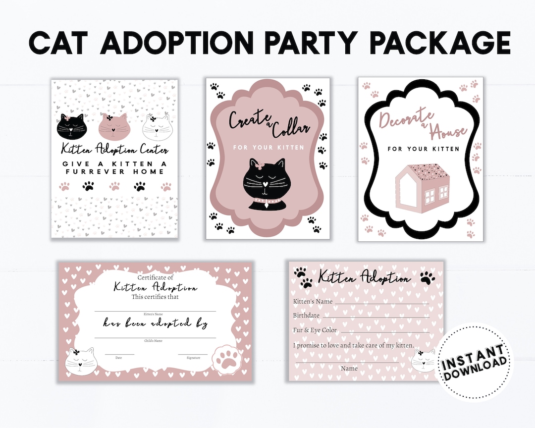 Cat Birthday Party Adoption Package Instant Download Cat - Etsy