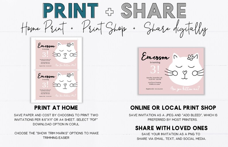 Digital Download Cat Birthday Invitation Template Instant - Etsy