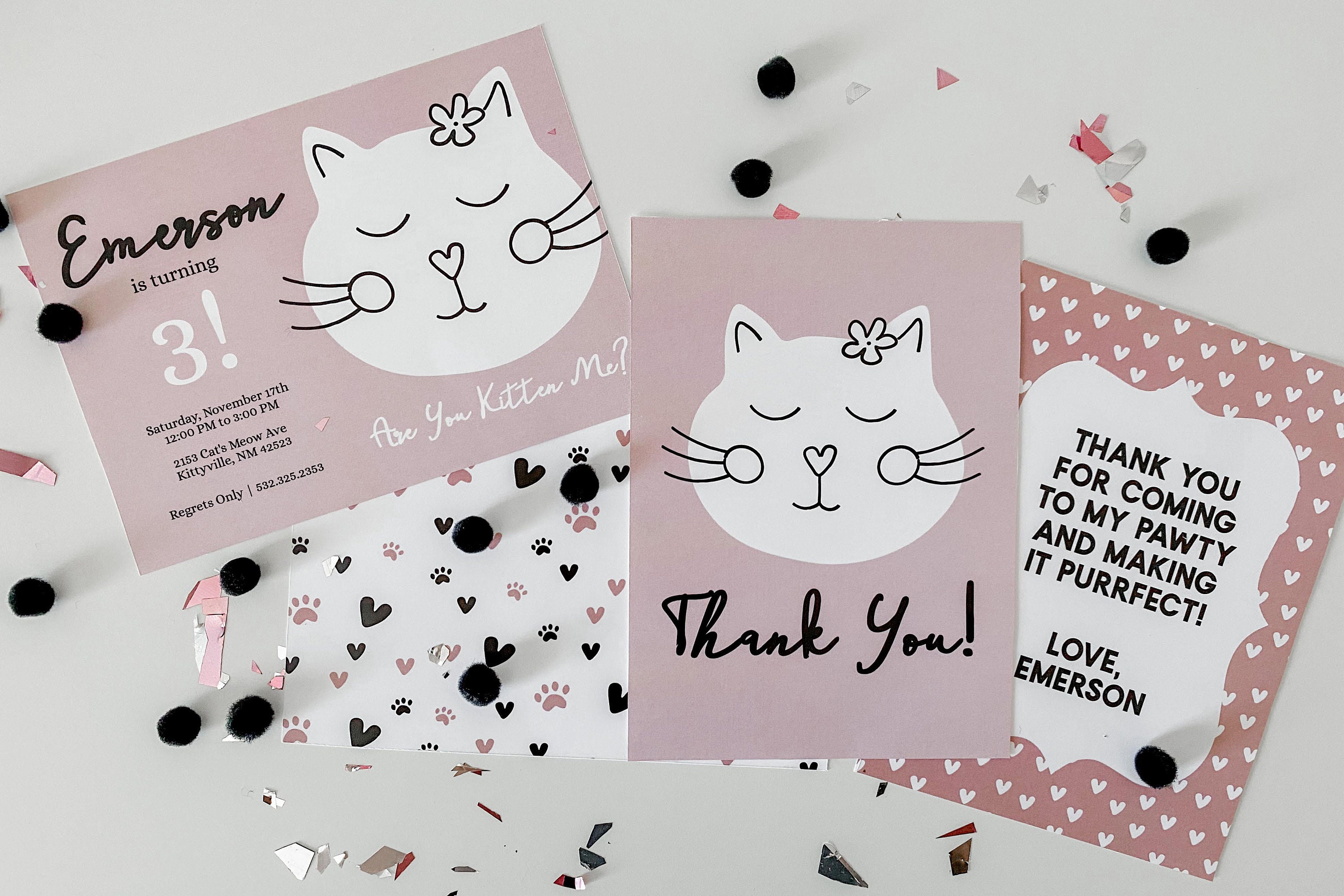 Digital Download Cat Birthday Invitation Template Instant - Etsy