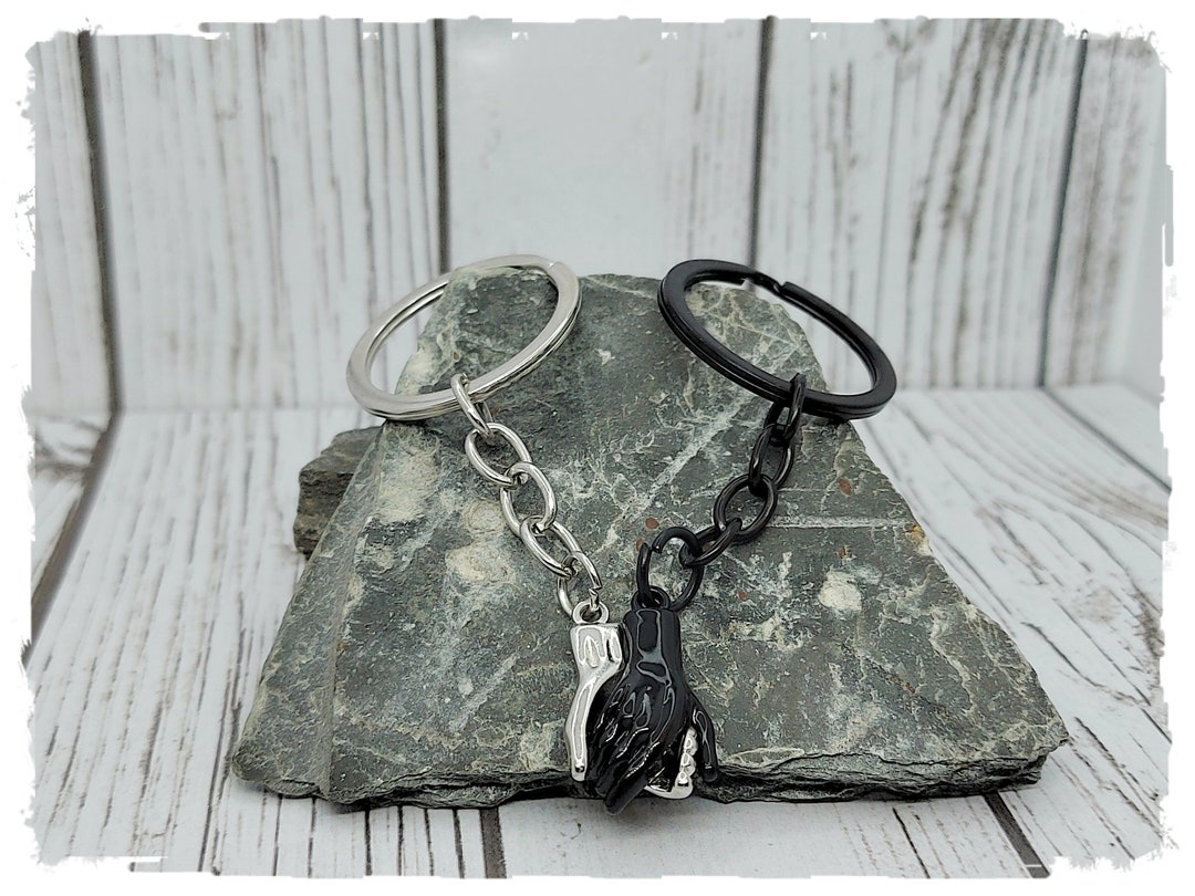 2 Pc Magnetic Holding Hands Keychains Black and Chrome With Optional ...