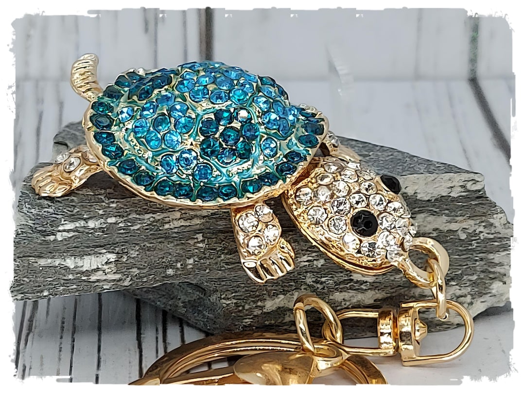 Baby Turtle Jewel Encrusted With Movable Parts Gold Color Keychain on a ...