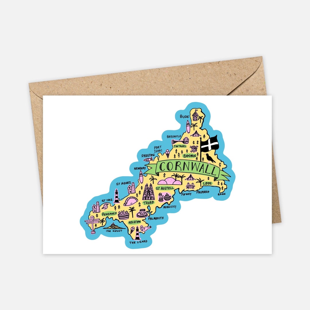 Cornwall Map Greeting Card | Cornwall Greeting Card | Greeting Cards ...