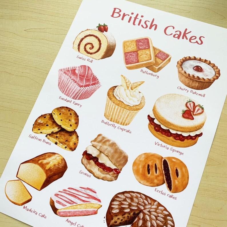 Cake Art Print British Cakes Art Print A6 A5 A4 Cake Wall - Etsy