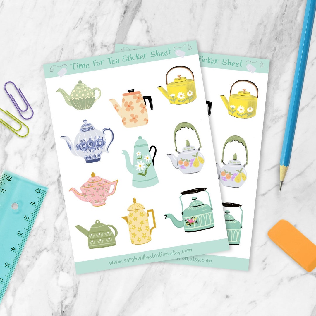 Teapot Stickers Sheet, Tea Stickers, Tea Time Stickers, Planner ...