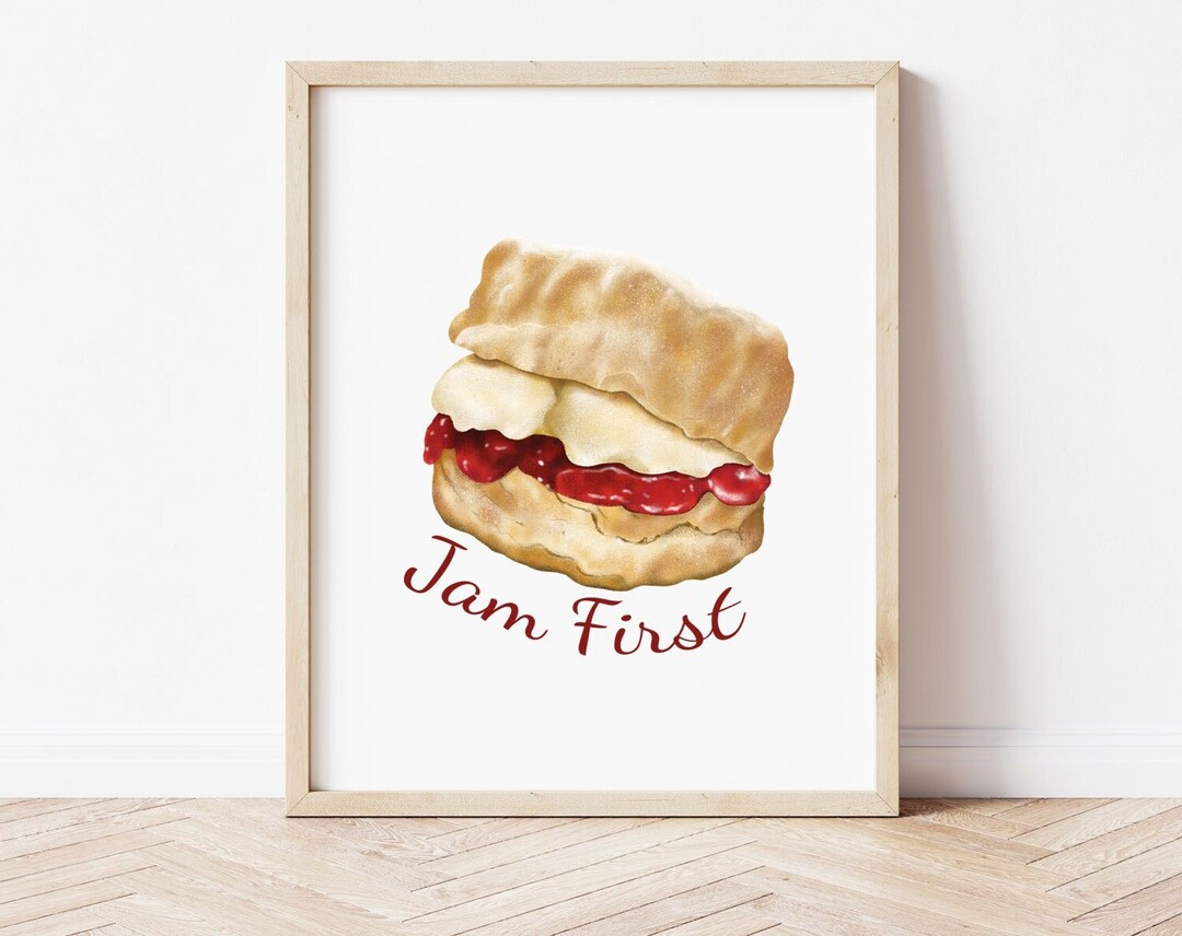 Jam First Art Print, Jam on First Scone, Cream Tea Art Print, Cornwall ...