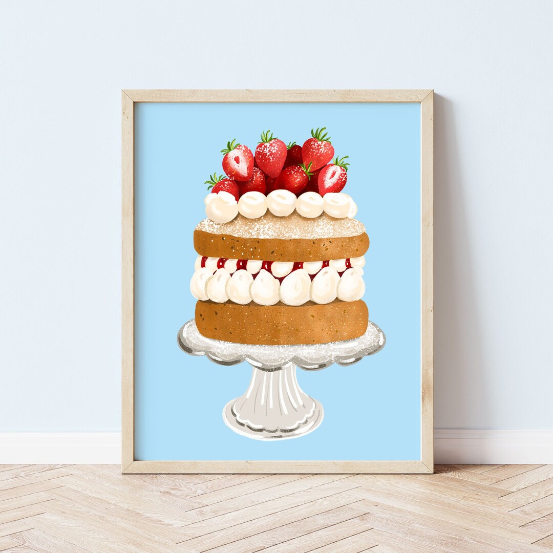Victoria Sponge Cake Art Print: Colorful Kitchen Decor - Etsy UK