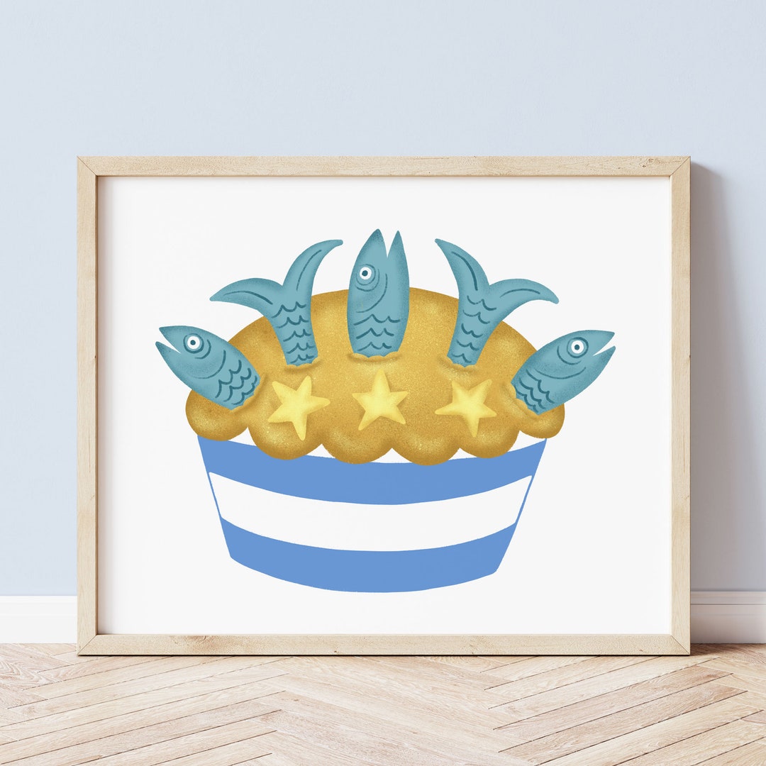 Stargazy Pie Print, Illustrated Art Print, Cornwall Art Print, Cornwall ...