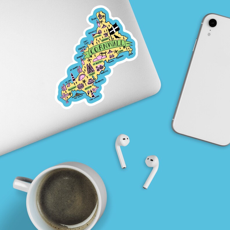 Cornwall Map Sticker | Cornwall Map Vinyl Sticker | Cornwall Stickers ...