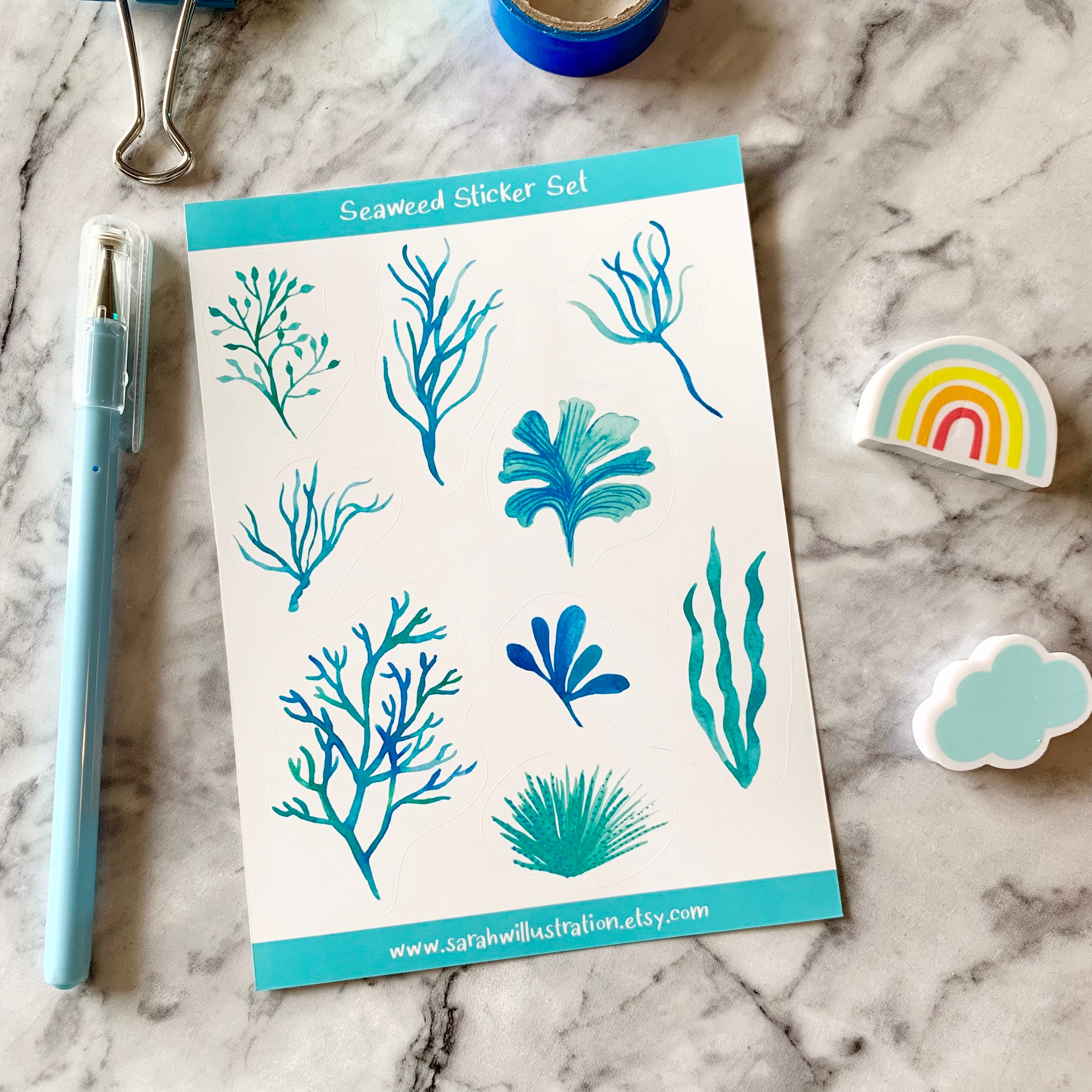 Watercolour Seaweed Sticker Sheet, Ocean Stickers, Coastal Stickers - Etsy