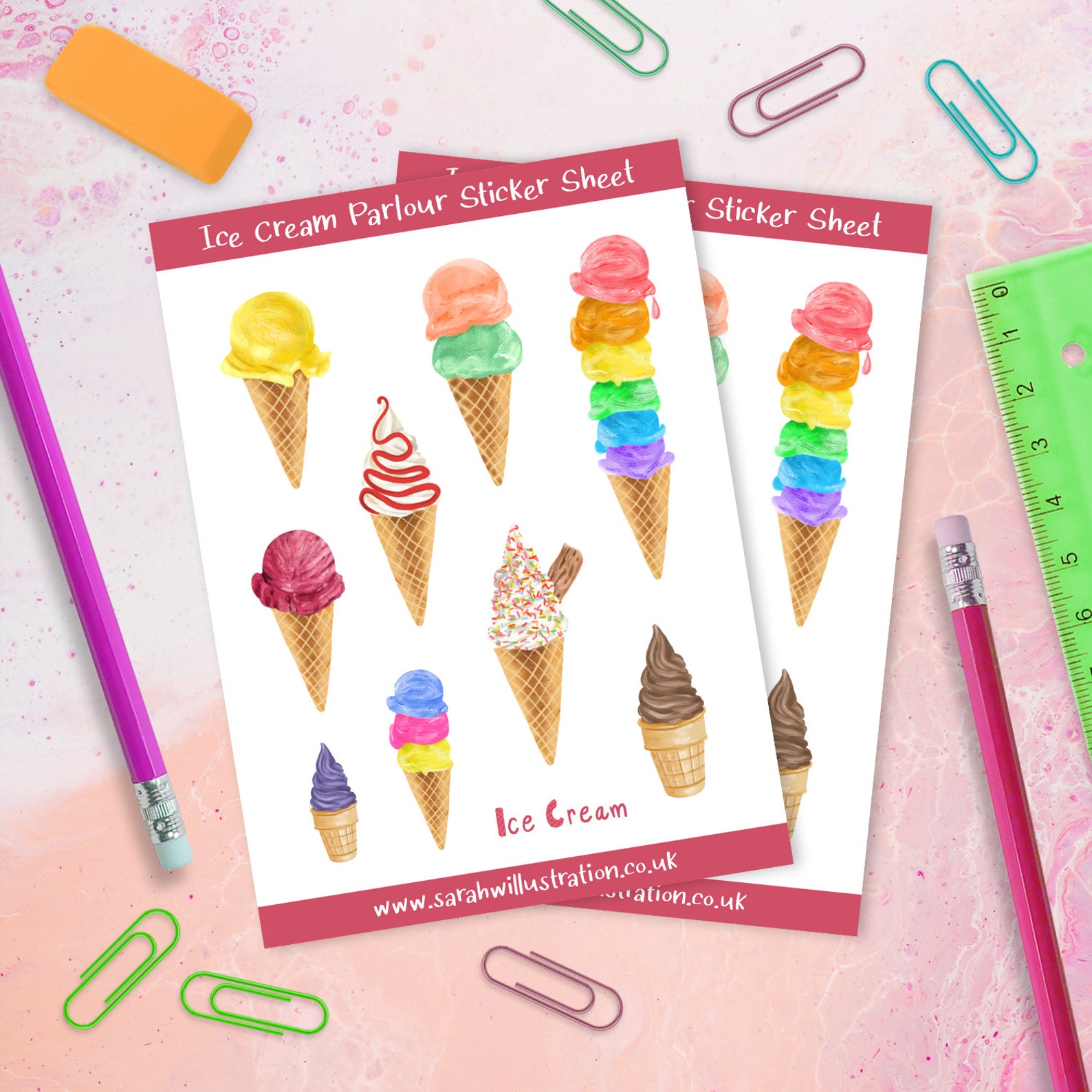 Ice Cream Sticker Sheet, Ice Cream Stickers, Gelato Sticker Sheet ...