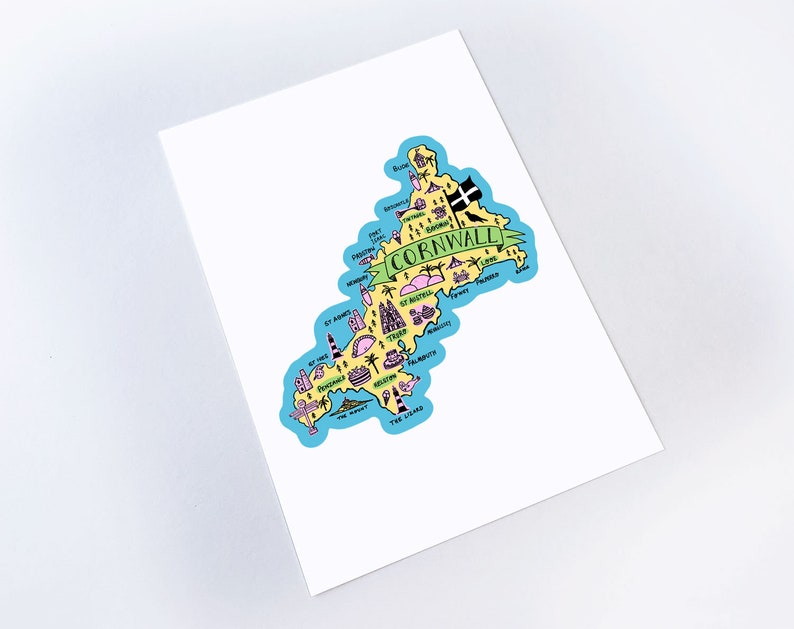 Cornwall Map Art Print Map of Cornwall Illustrated Art Print - Etsy
