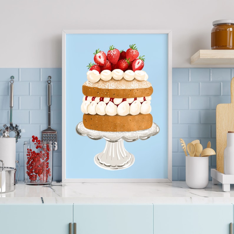 Victoria Sponge Cake Art Print: Colorful Kitchen Decor - Etsy UK