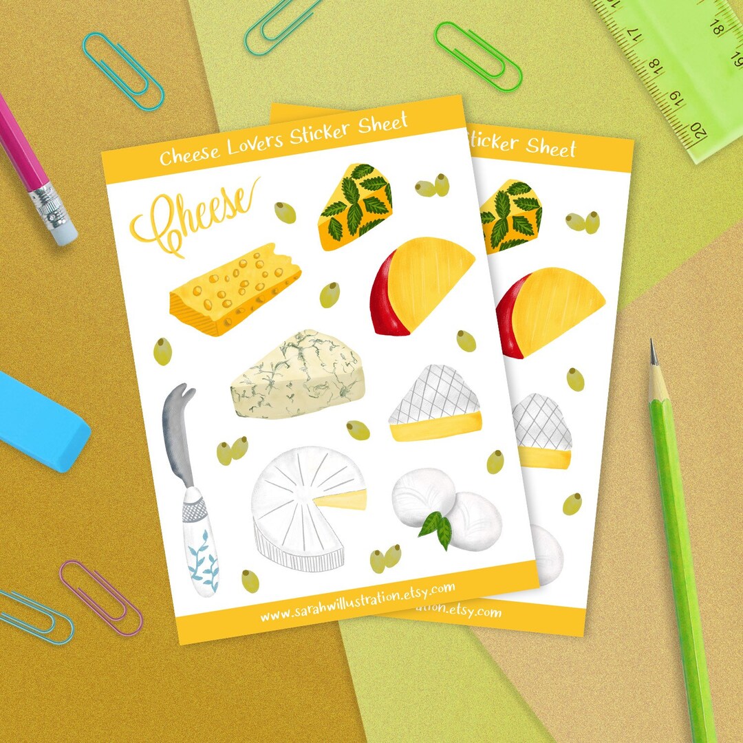 Cheese Sticker Sheet With Lots of Different Cheeses Perfect for Cheese ...