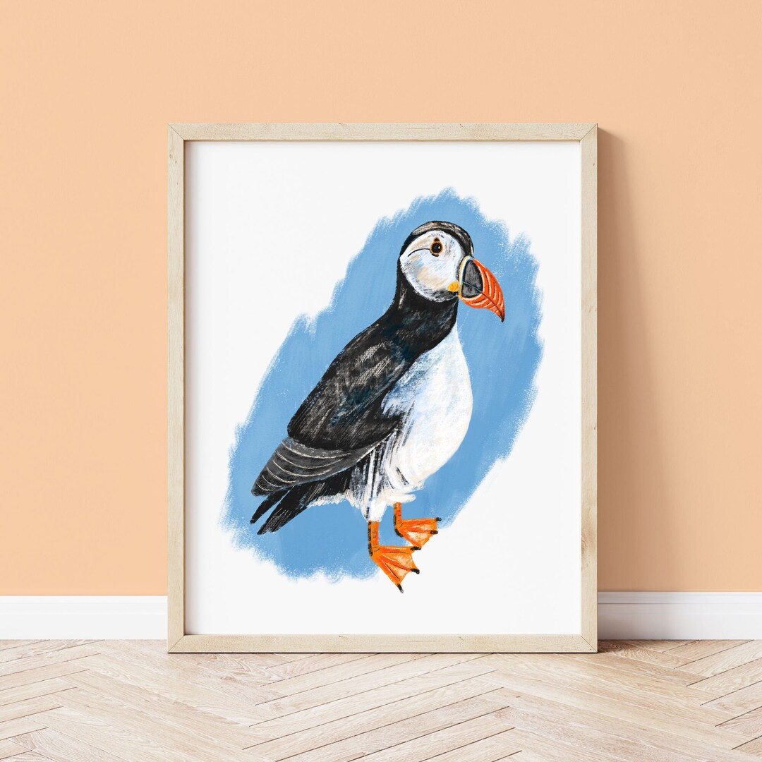 Puffin Wall Art Print, Puffin Illustrated Art Print, Puffins Print ...