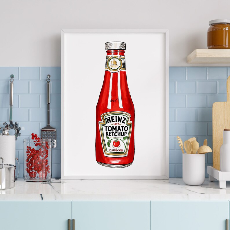 Tomato Ketchup Bottle Illustrated Art Print for Food Lovers, Tomato ...