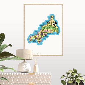 Cornwall Map Art Print, Map of Cornwall, Cornwall Souvenir, Cornwall ...