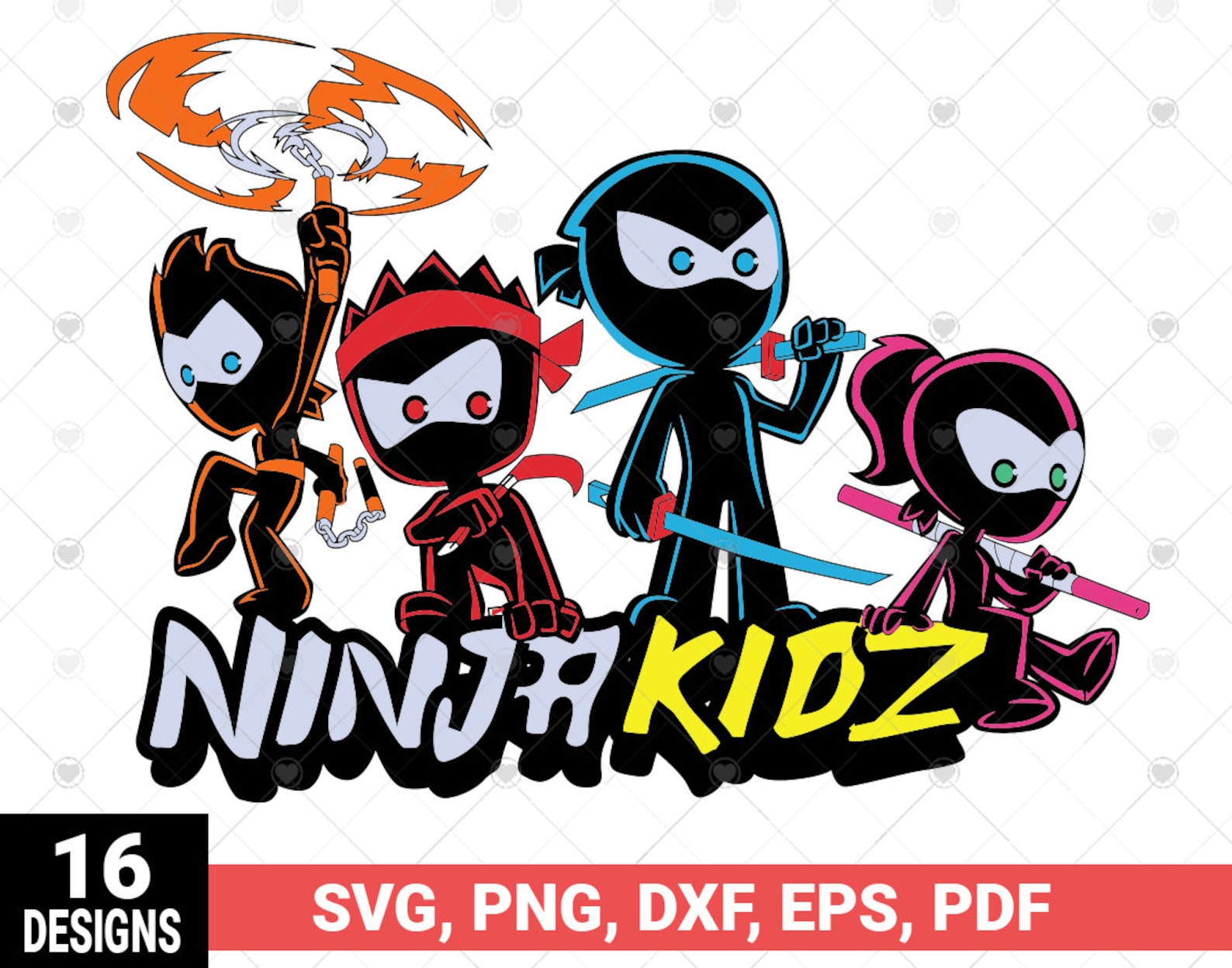 Ninja for Kidz Svg Bundle, Bundle Layered Svg, Png, Pdf, Dxf, Eps ...