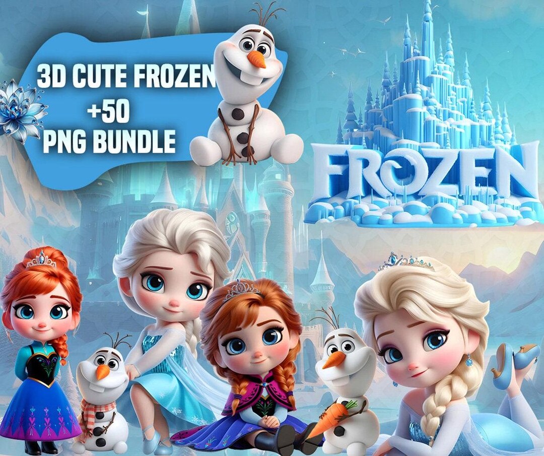 Pacote de PNGs fofos 3D Frozen | Clipart de Elsa, Anna e Olaf | Download digital de princesas ...