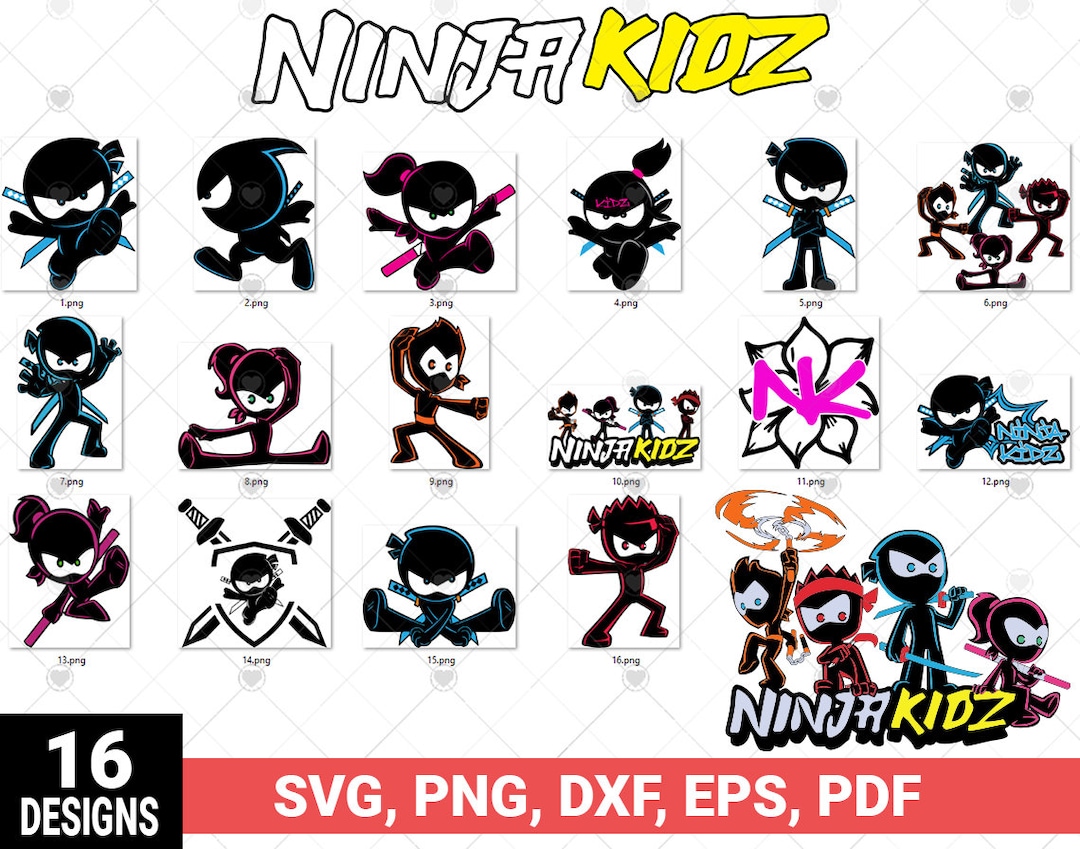 Ninja for Kidz Svg Bundle, Bundle Layered Svg, Png, Pdf, Dxf, Eps ...