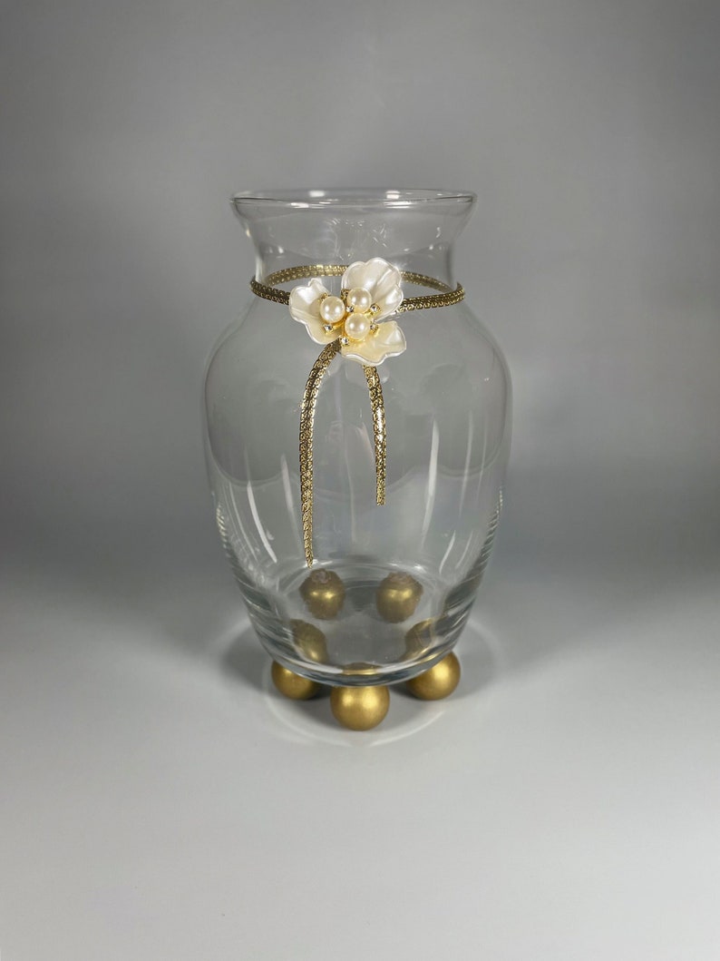 Pearl and Gold Floral Footed Vase - Etsy
