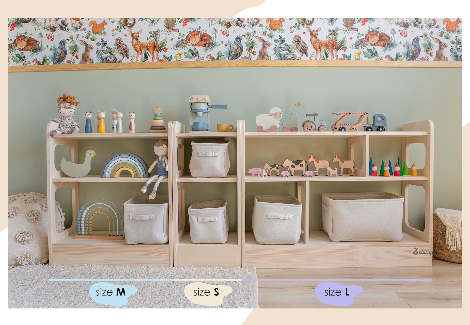 Set of 2 Montessori Toy Shelf - Kids Room Wooden Toy Shelf, Open Toy ...