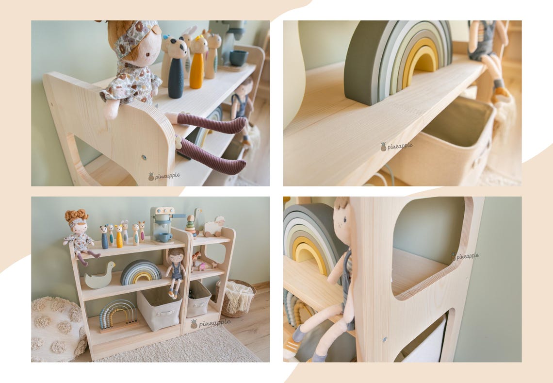 Set of 2 Montessori Toy Shelf - Kids Room Wooden Toy Shelf, Open Toy ...