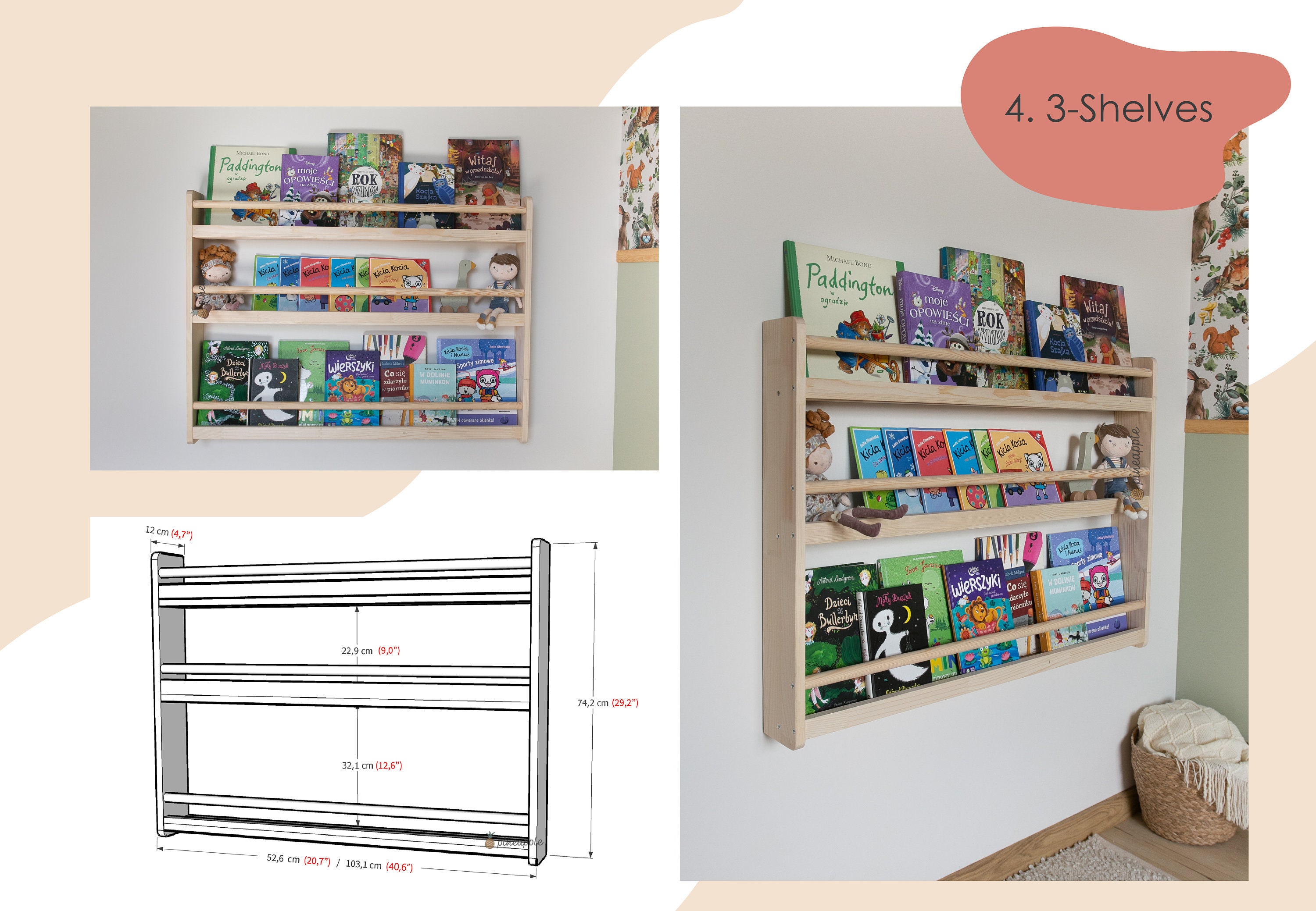Kids Montessori Bookshelf, Wall Wooden Bookcase, Bücherregal, Nursery ...