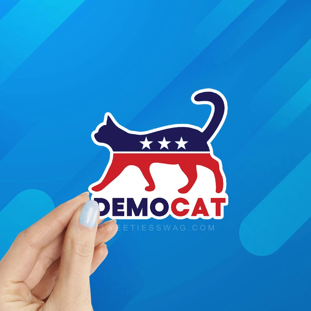 Democat Democrat Cat Sticker, Waterproof Laptop, Water Bottle Vinyl ...