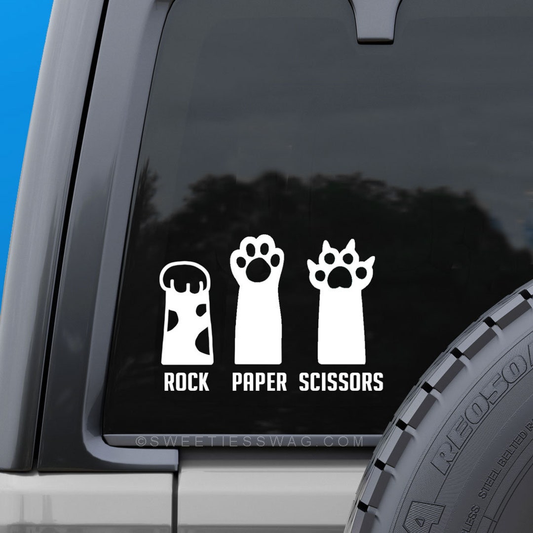 Rock, Paper, Scissors Cat Car Window Sticker Decal, Outdoor Vinyl ...