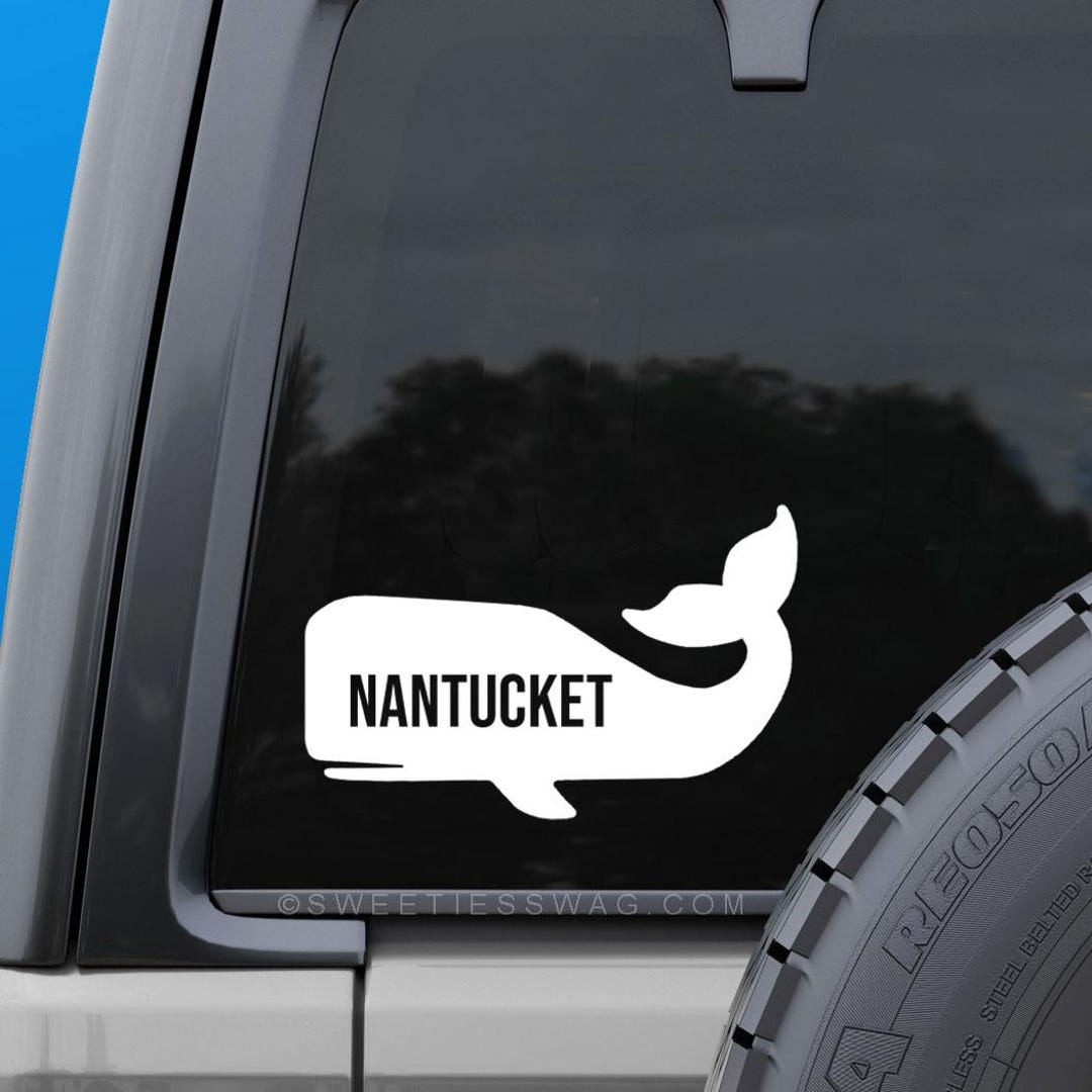 Nantucket Whale White Vinyl Car Window Sticker, Bumper Sticker ...
