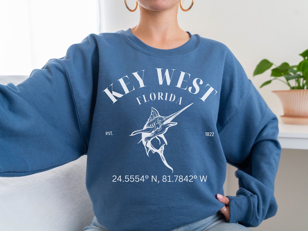 Key West Sweatshirt, Florida Marlin Crewneck, Latitude Longitude Long ...