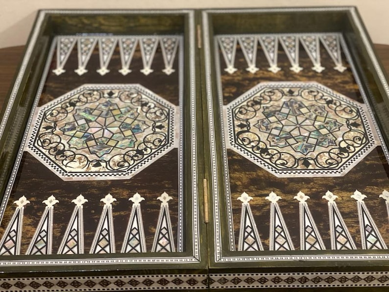 Handmade Backgammon Board Inlaid Shell 21 | Etsy