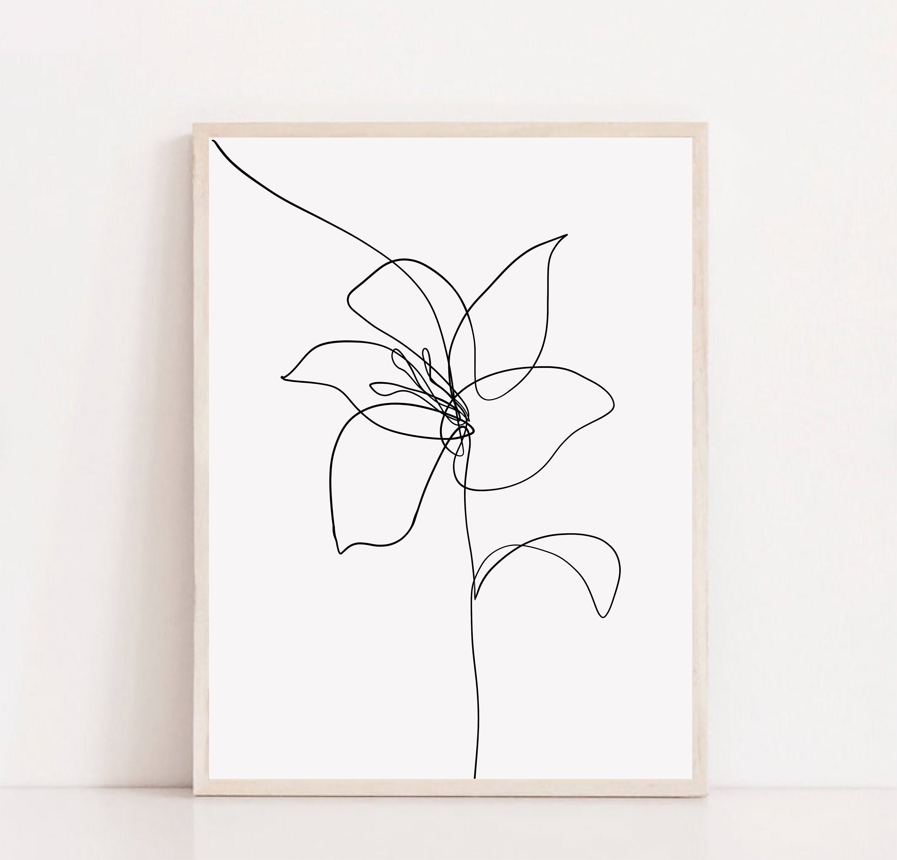 Blume Linie Kunst druckbare einzelne Linie Blume Zeichnung | Etsy