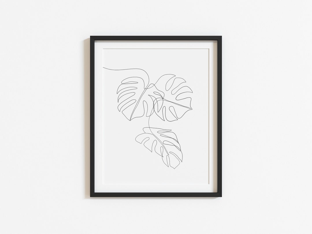 Monstera Leaves Line Art,tropical Leaf Printable,one Line Monstera ...