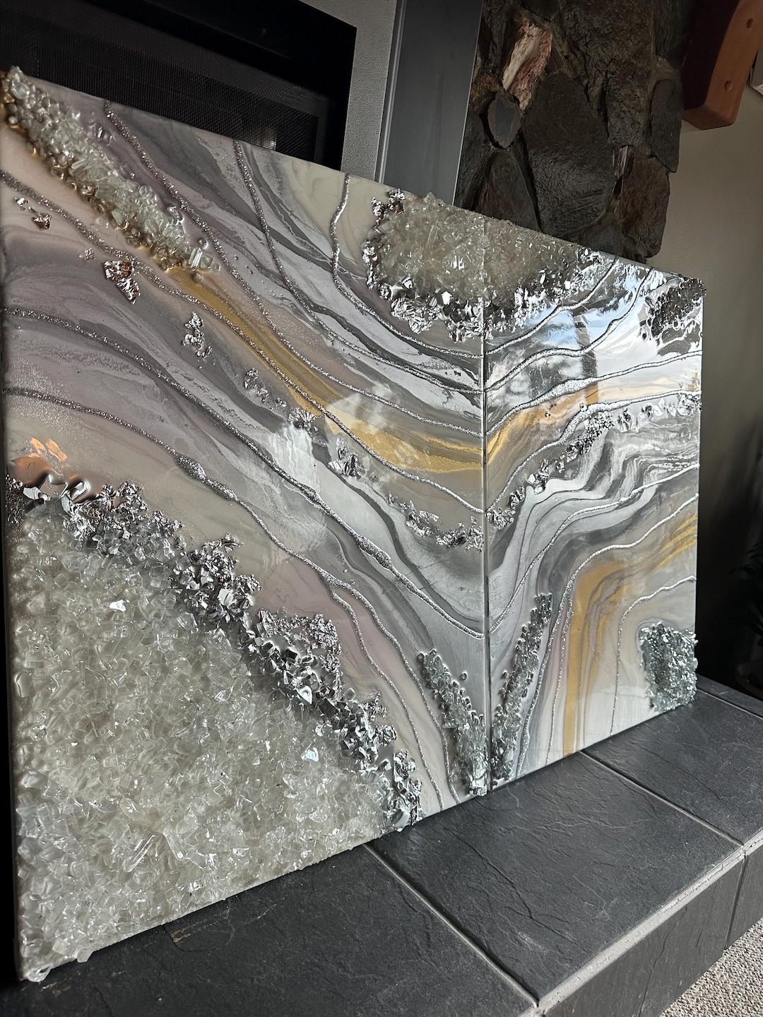 Silver Crystal Wall Decor Artwork Gift Idea Silver White Decor Home ...