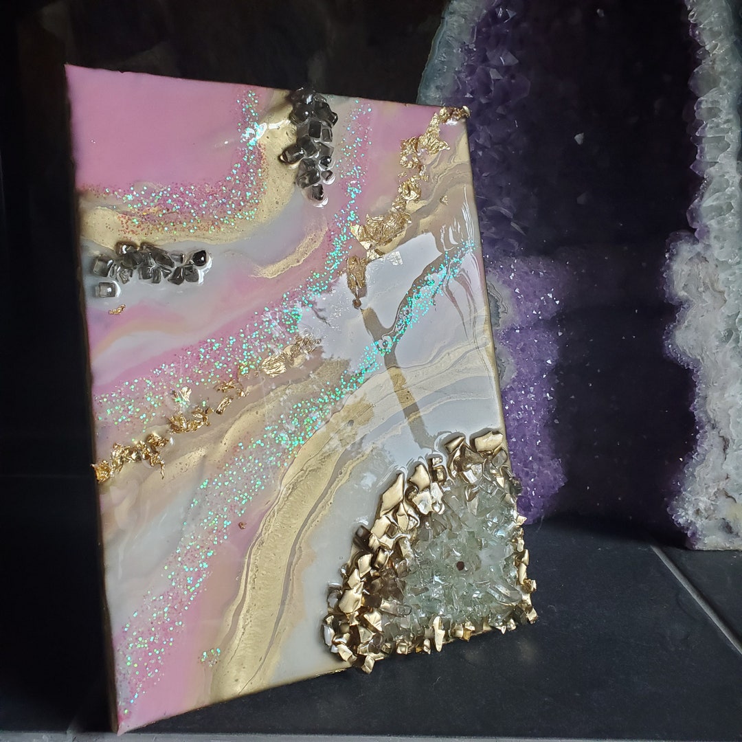 Blush Pink Resin Artwork/ Ready to Ship/wallart / Epoxy Art / Geode ...