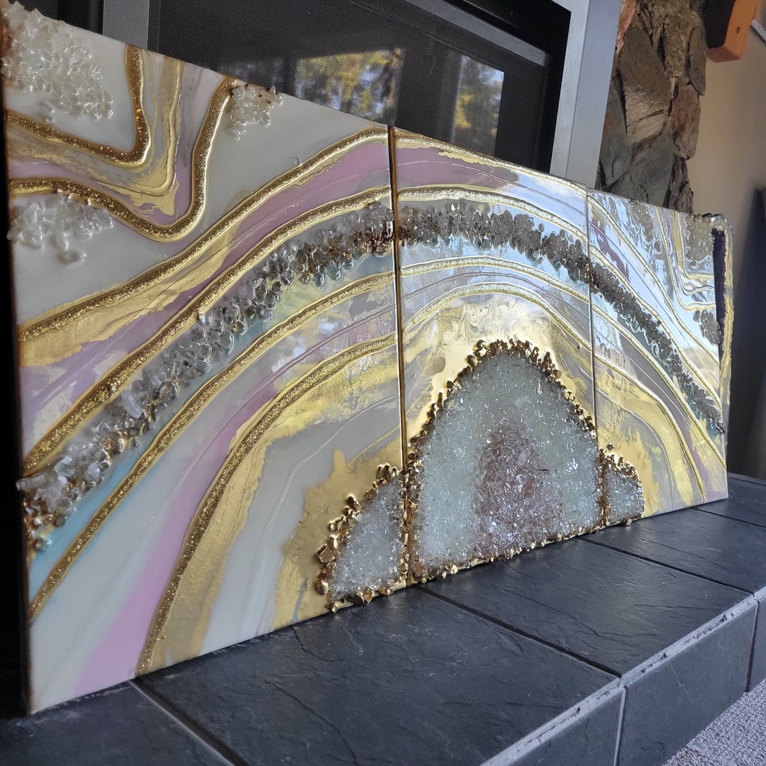 20x48 Blush Pink Geode Epoxy Artwork / Wall Art / Blush Pink / Gold ...
